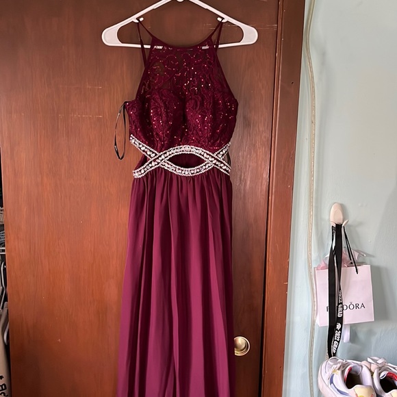Speechless | Dresses | Burgundy Prom Dress With Cut Outs And Lace ...